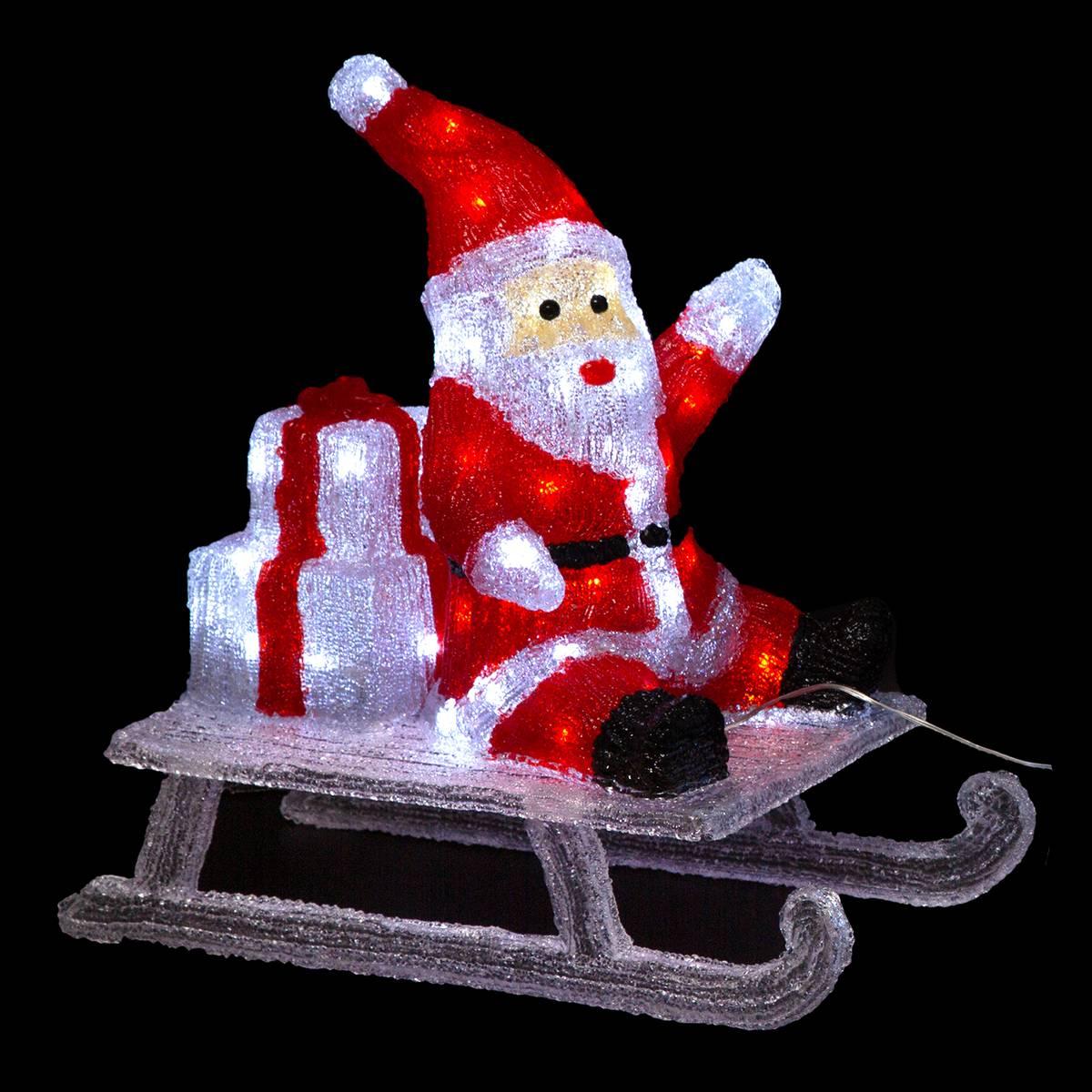 Acrylic shape Santa Claus on 60 LED lighted sled H.48,5cm outdoor