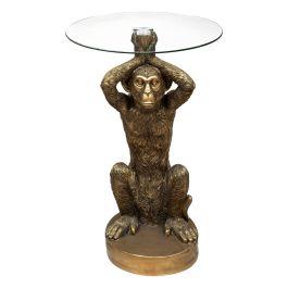 Monkey" coffee table in resin & tempered glass D40cm gold-plated